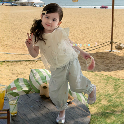 26夏 橙小七 女童卡通拼纱短袖26307 花苞休闲裤26508