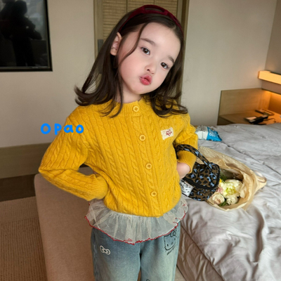Opao 26秋 10104女童黄色毛衣针织开衫
