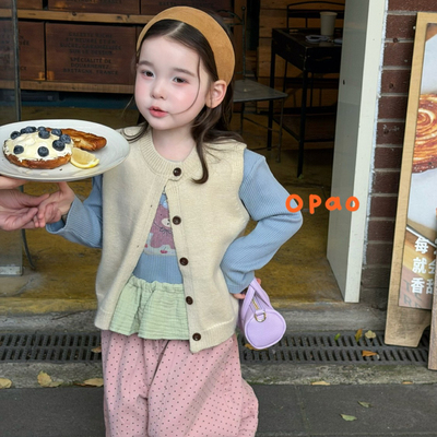Opao 26秋 10103女童米色毛衣针织背心