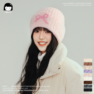 日系复古加厚大蝴蝶刺绣毛线帽