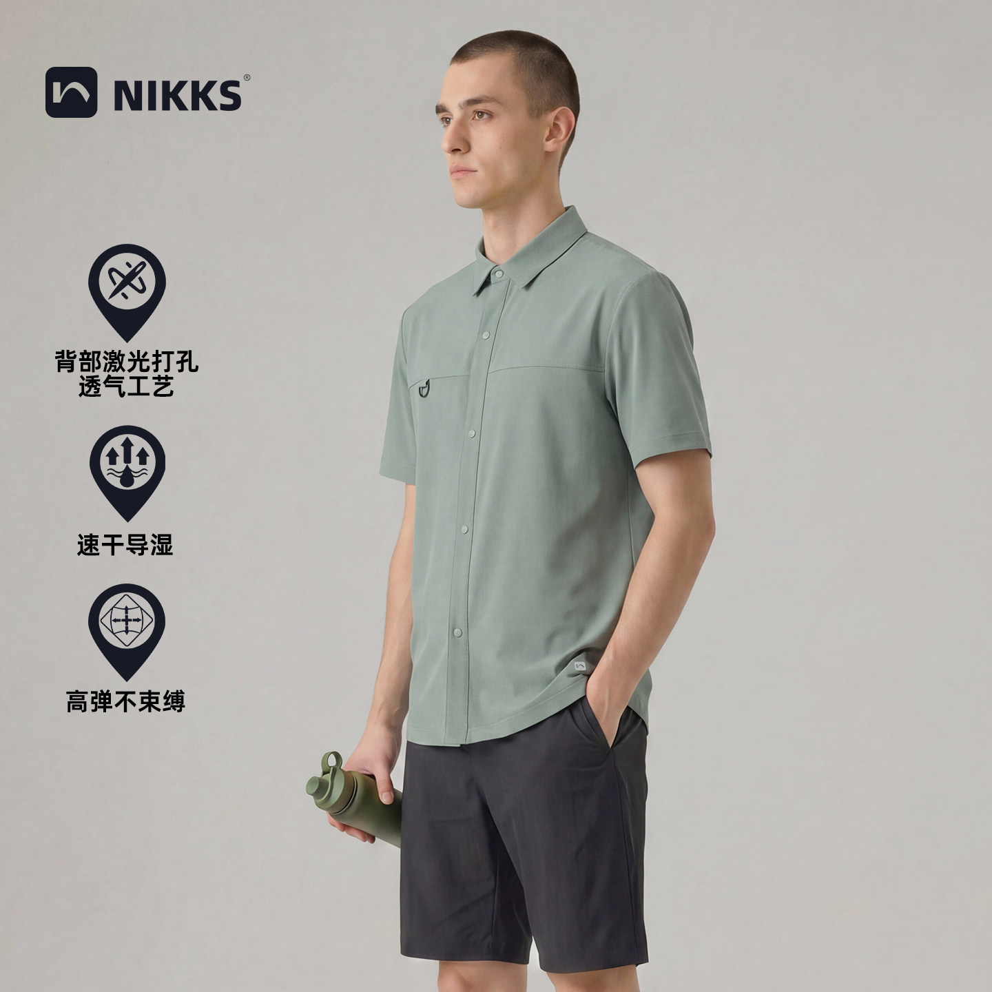 NIKKS凉感衬衫商务抗皱免烫POLO衫翻领速干衬衣短袖透气T恤弹力