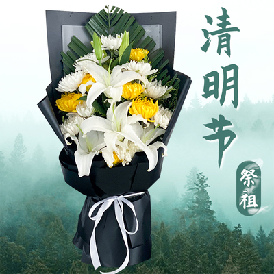 清明节白黄菊花束鲜花速递同城北京奠仪扫墓祭奠祭祀悼念祭祖上坟