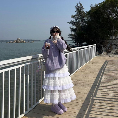 中长款蛋糕裙A字网纱半身裙