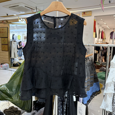 欧洲站2026夏季韩系宽松显瘦荷叶边刺绣波点无袖衬衫上衣女50183
