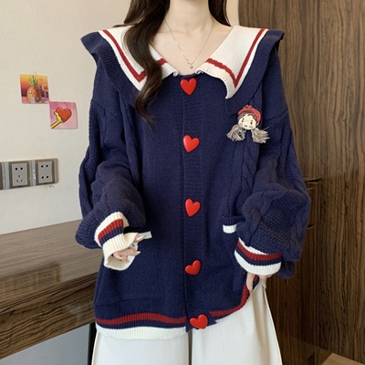 针织开衫秋冬大码女宽松毛衣外套