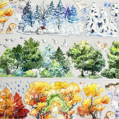 手帐分装胶带s2四季树木MOODTAPE春夏秋冬雪景PET古风素材账贴纸