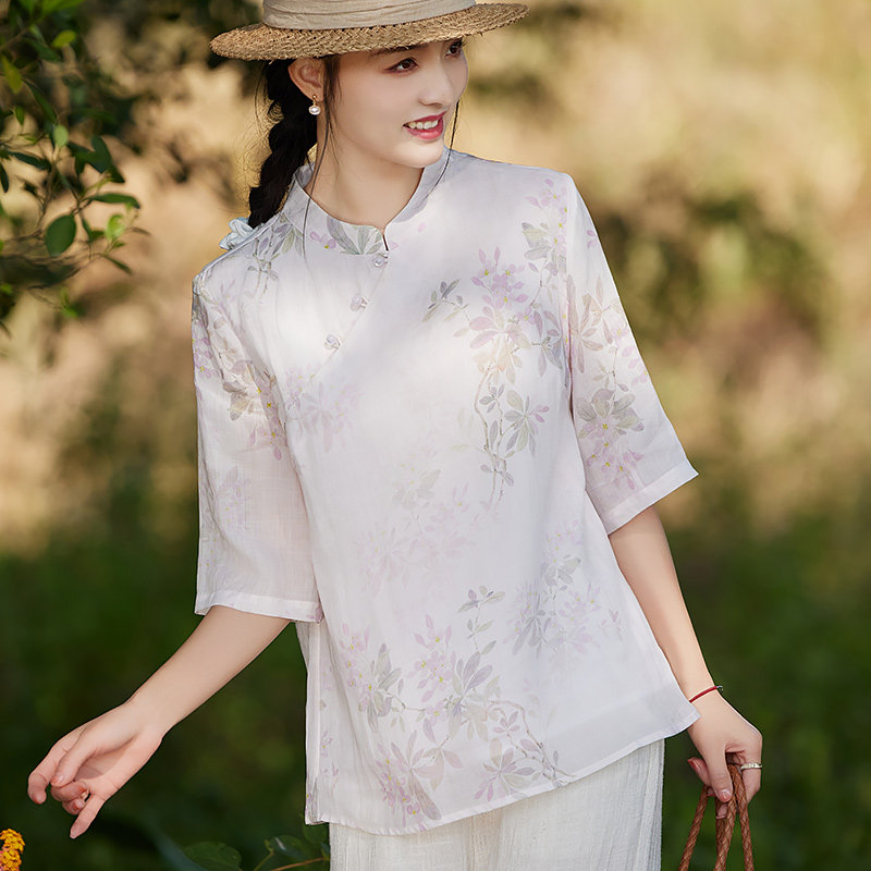 独特漂亮苎麻小衫禅意茶服新中式中国风改良汉服女文艺松弛感上衣