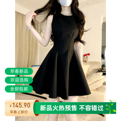 黑色无袖连衣裙女短款赫本风小黑裙子高级感掐腰夏季短裙2026新款