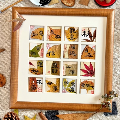 植物树叶标本diy秋天叶子16宫格