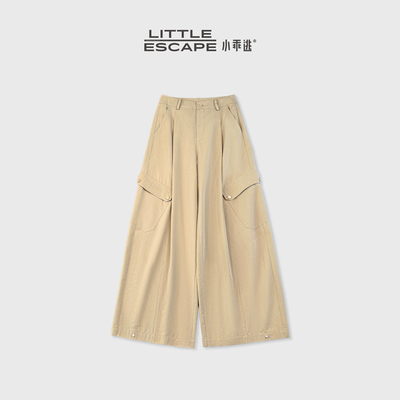 小乖逃JX复古工装风卡其阔腿裤立体翻盖口袋宽松百搭休闲裤TS8488