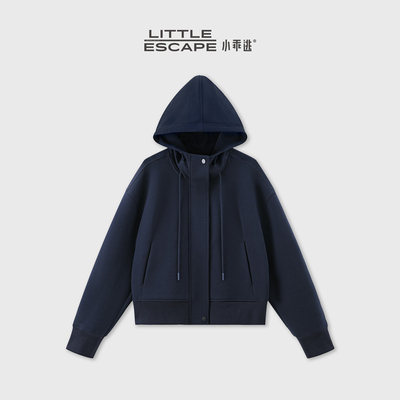 小乖逃藏蓝色连帽拉链卫衣宽松落肩早秋休闲开衫外套ZX2642
