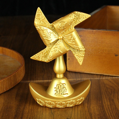 发财进宝元宝风车转转金属工艺品桌面创意风生水起摆件风车礼品