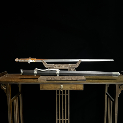 【刘渊然佩剑】白铜装黑檀木鞘千层百炼钢剑身法剑道剑明剑未开刃