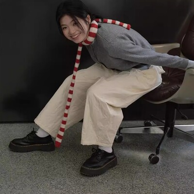 BKP「圣诞」凹造型 Y2K秋冬小众羊毛混纺细窄条纹腊肠针织围巾女