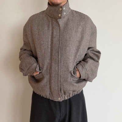 羊毛北欧千鸟格毛呢夹克棉服外套