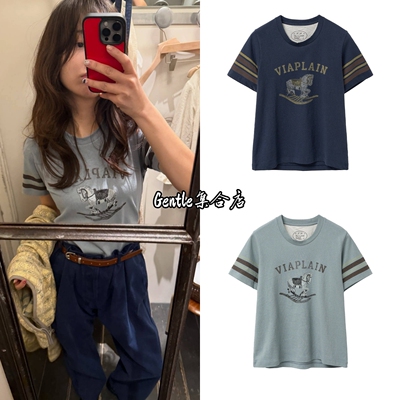 已定 Viaplain 26春夏新款 百搭休闲圆领简约小马印花短袖T恤女