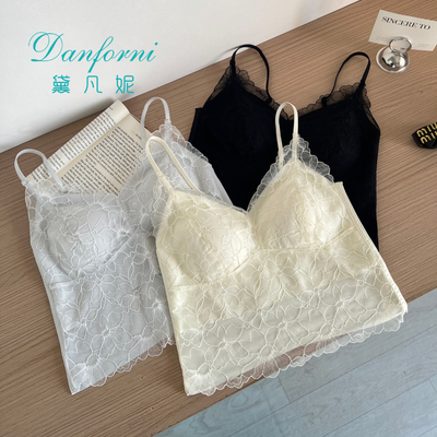 黛凡妮法式蕾丝带胸垫美背抹胸