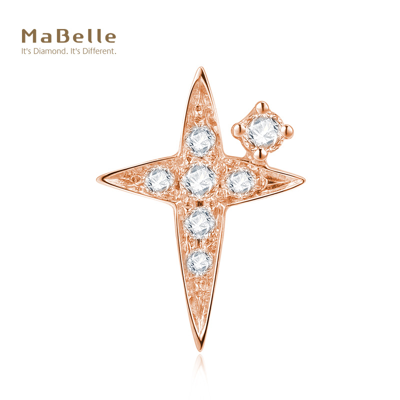 MaBelle/玛贝尔18K玫瑰金单边钻石耳钉十字架款 K白金可定做_虎窝淘