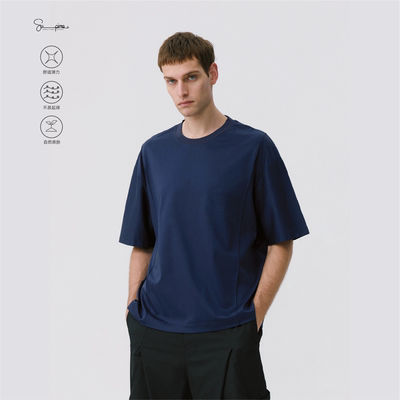 匹马棉拼接凉感速干纯棉短袖T恤