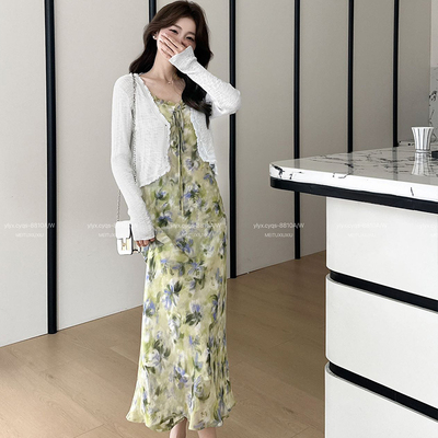 雨恋依香法式碎花吊带裙套装夏季