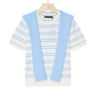 保罗·彼得 专柜同款 女士设计感条纹小清新短袖针织衫LLFAZ01031