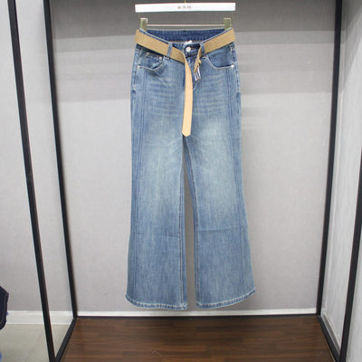 欧洲站9685浅蓝色水洗高腰牛仔微喇裤2026年春季新款女四面弹长裤