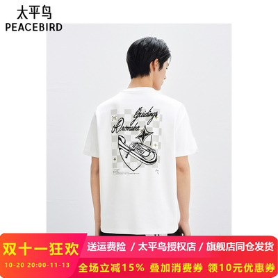 太平鸟男装 休闲T恤字母刺绣纯色圆领T恤男B1CNF2222