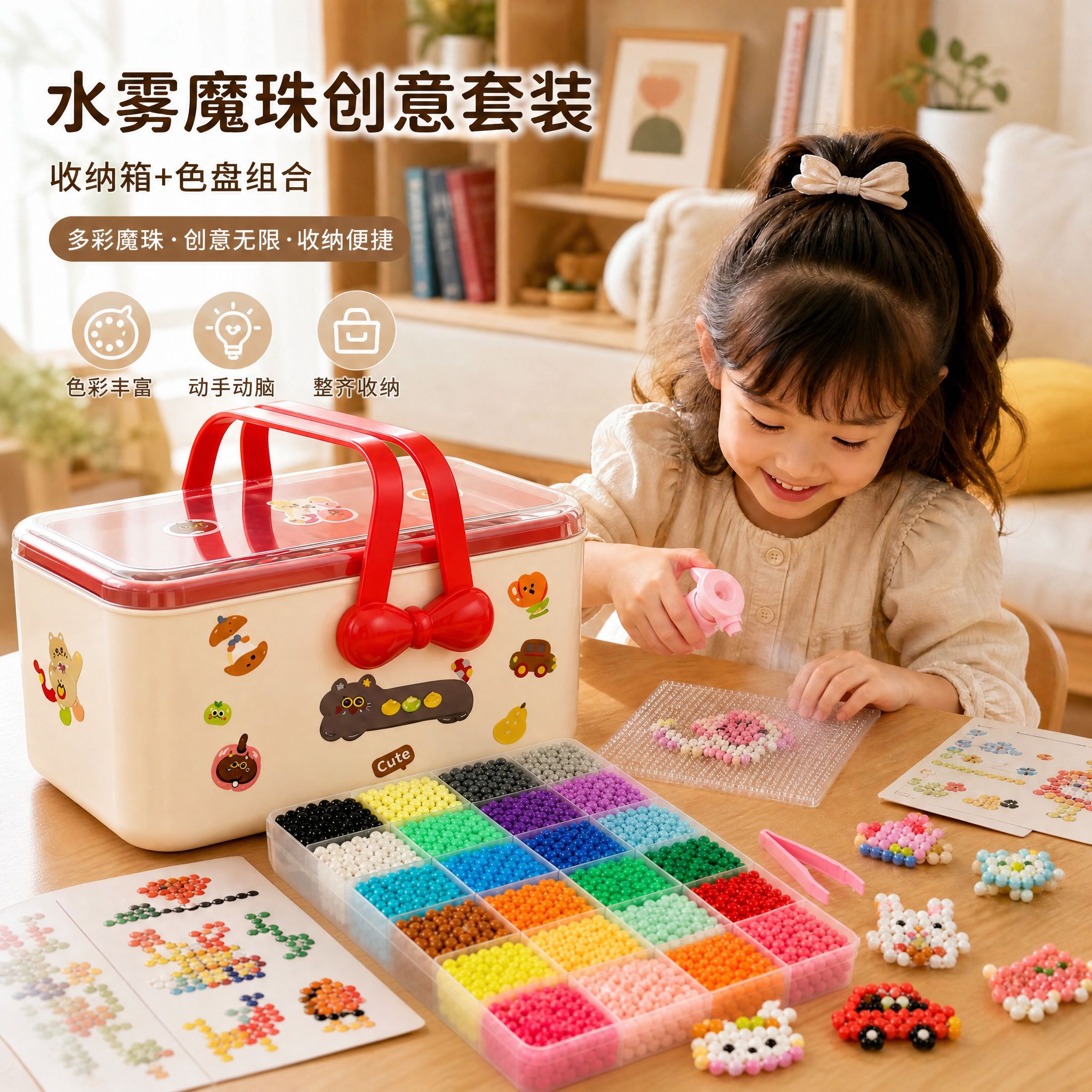 水雾魔珠全套沙画胶画材料包女孩拼豆儿童手工diy玩具神奇魔法珠