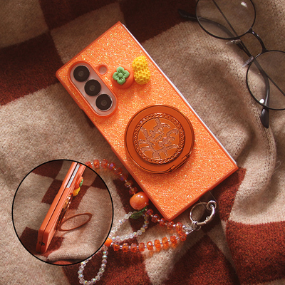 ins韩系闪粉亮片立体柿子好事发生适用三星zfold7手机壳折叠屏fold5新款FOLD6手链防摔Fold4/3个性保护套支架