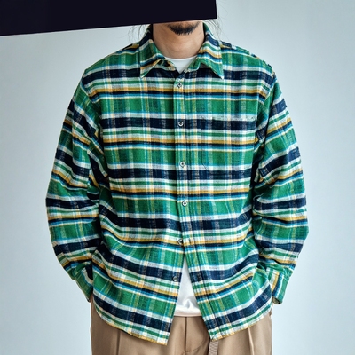 老芬staph日本进口面料法兰绒厚实格子长袖衬衣衬衫check shirt