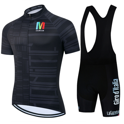 新款黑色彩条M车队版公路自行车短袖骑行服男士单车运动透气套装