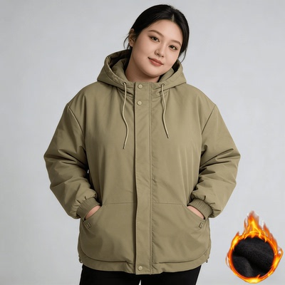 冬季大码连帽加绒加厚短款棉服