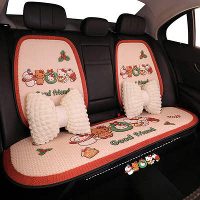 小猫咪汽车坐垫四季通用亚麻座垫可爱座椅套座套冬季车载卡通单片