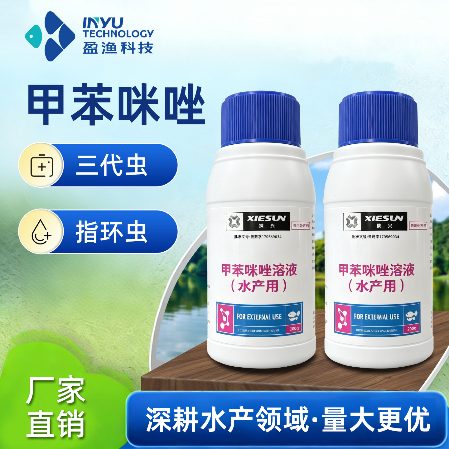 盈渔甲苯咪唑水产养殖专用鱼药驱虫消毒水质调节剂外泼溶液