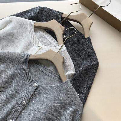 竹节麻~及简有型 还懂松弛感！极简圆领长袖亮片针织开衫H030416