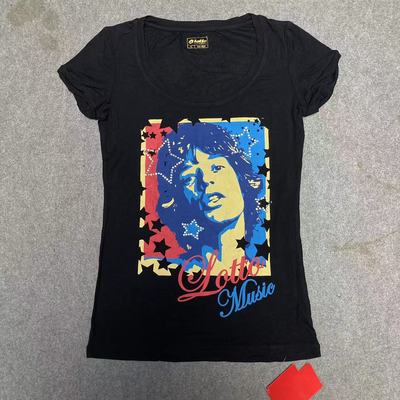 天津老版LOTTO 乐途 女子 Music莫代尔个性碎裂印花镶钻柔软短袖