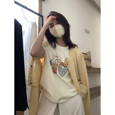 【孤品清仓】METWO hers小众图案短袖T恤女花朵字母休闲上衣20652