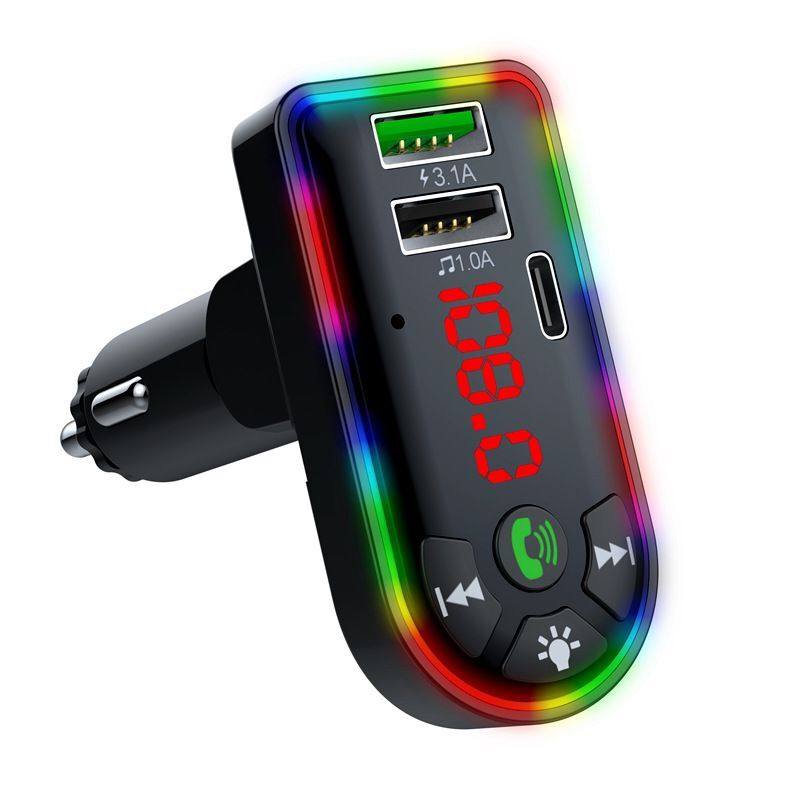 车载蓝牙MP3播放器FM发射器插卡U盘PD充电七彩氛围灯 汽车蓝牙MP3
