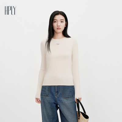 【商场同款】HPLY荷比俪2026春新款莱赛尔圆领修身显瘦长袖T恤