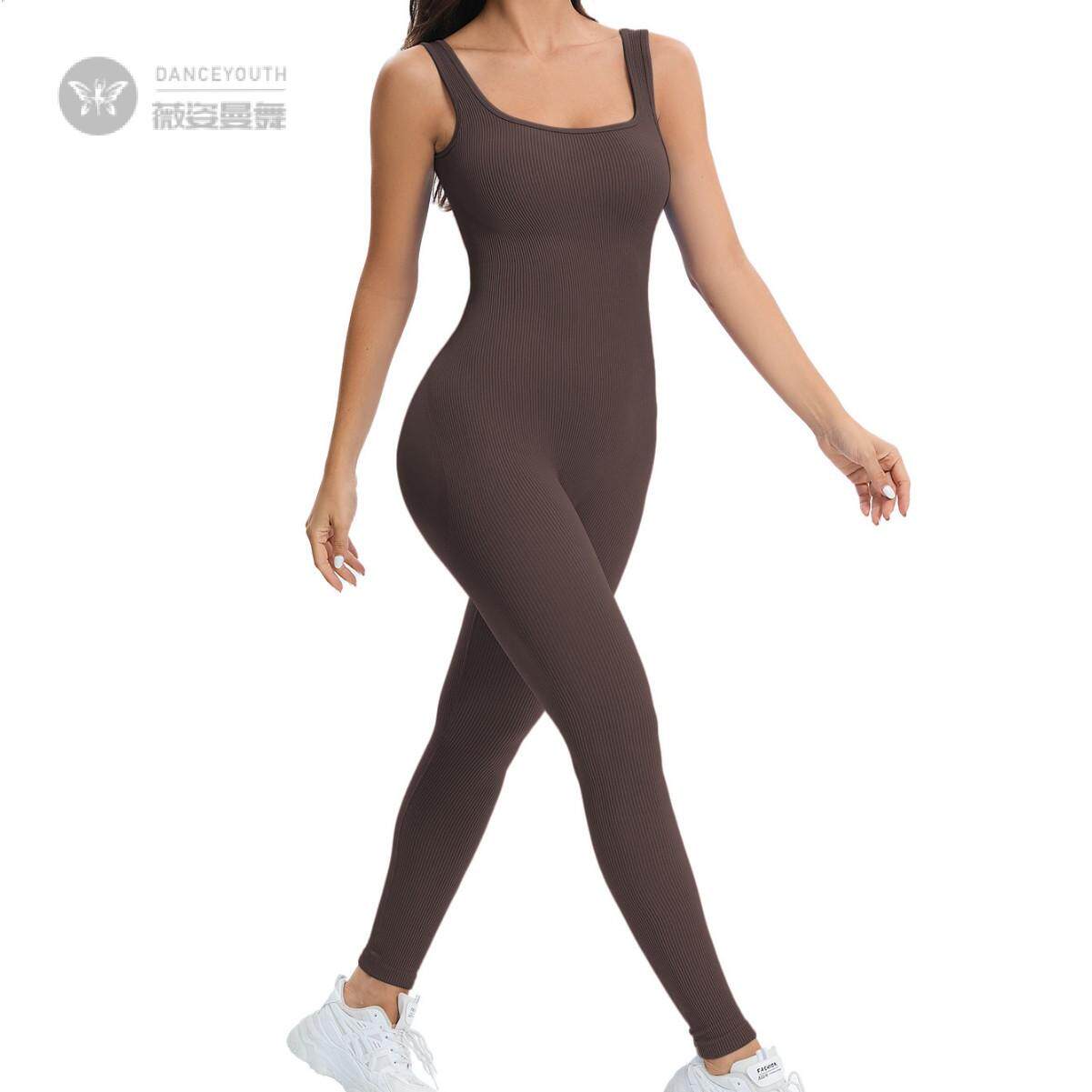 吊带美背缝一体式瑜伽服欧美性感速干螺纹瑜伽裤健身训练连体衣