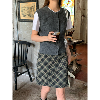 DRIZZLE显瘦复古格纹短裙半身裙