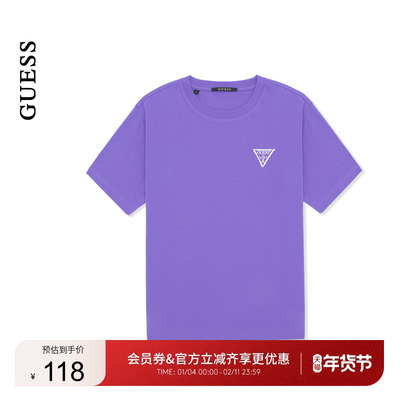 GUESS男女同款纯色休闲运动圆领短袖T恤-NP2K9402