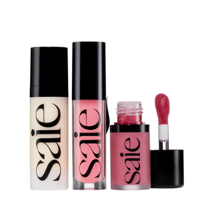 美国代 Saie唇釉腮红高光套装sunglow 16ml+Chilly 7ml+Kiss 5ml