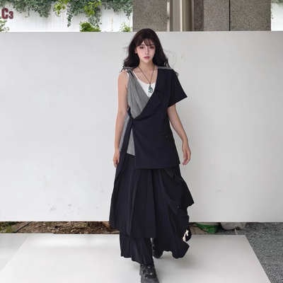 2025复古中性小众绑带假两件衬衫