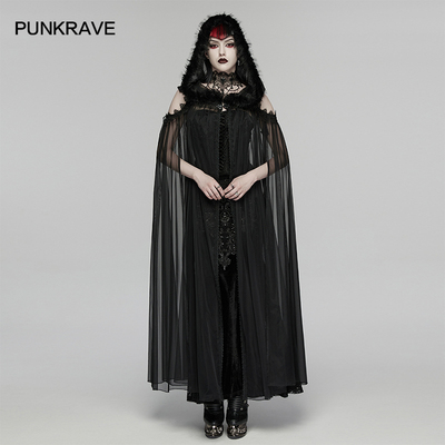 PUNKRAVE哥特透视蕾丝斗篷外套