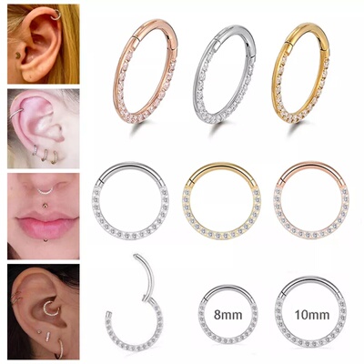 高级感微镶锆石鼻环鼻圈钛钢耳环精致耳骨环耳骨钉个性鼻钉Rook