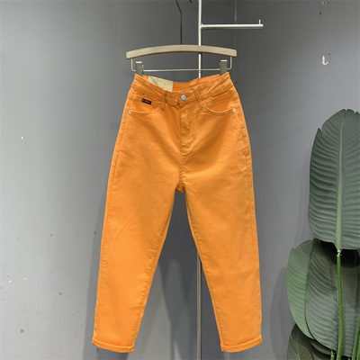 桔色哈伦小脚休闲牛仔裤2025年夏季新款高腰舒适百搭显瘦老爹裤女