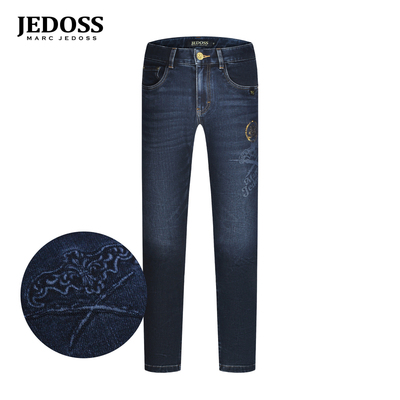 JEDOSS/爵迪斯男装2025秋冬专柜新款字母LOGO刺绣烫钻牛仔裤JZ132