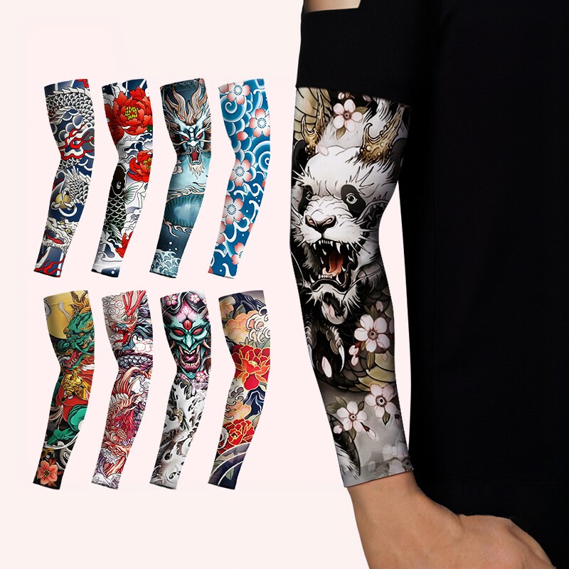 仿真印花防晒纹身袖套防紫外线花臂刺青冰袖 tattoo sleeves