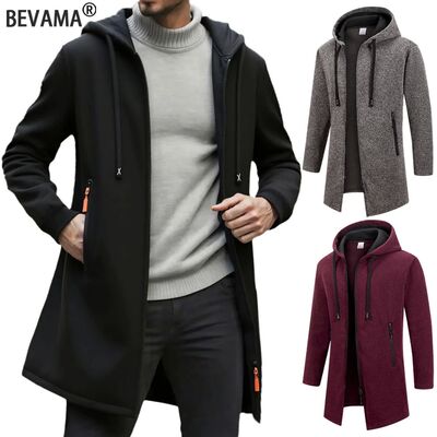 Men's Zipper Long Sleeve Coat Autumn Winter Fleece Warm Hood